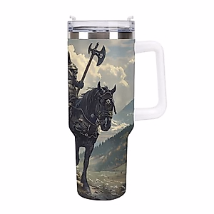 Death Dealer Viking On Horse 40OZ Tumbler Stainless Steel Travel Mug Water Bottle Car Cup Tea Cups with Lid White-style