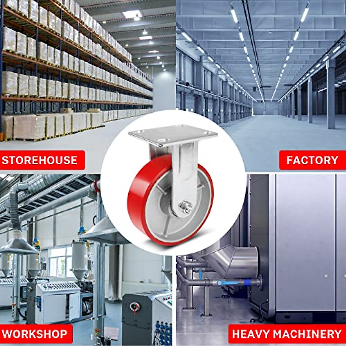 6 Inch Industrial Fix Casters Heavy Duty No Noise Polyurethane Wheel on Steel Hub, 1200 Lbs Load Capacity Per Rigid Casters for Utility Cart, Dollies (2 Pack)