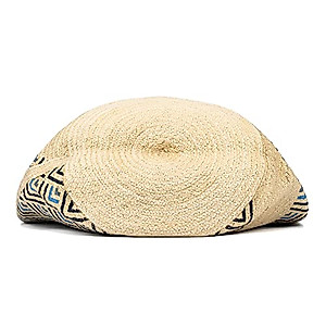 Olivia Miller Women's Fashion Maggy Natural Beige w Geometric Print Straw Jute Tote Bag w Top Handles, Medium Boho Casual Purse Handbag