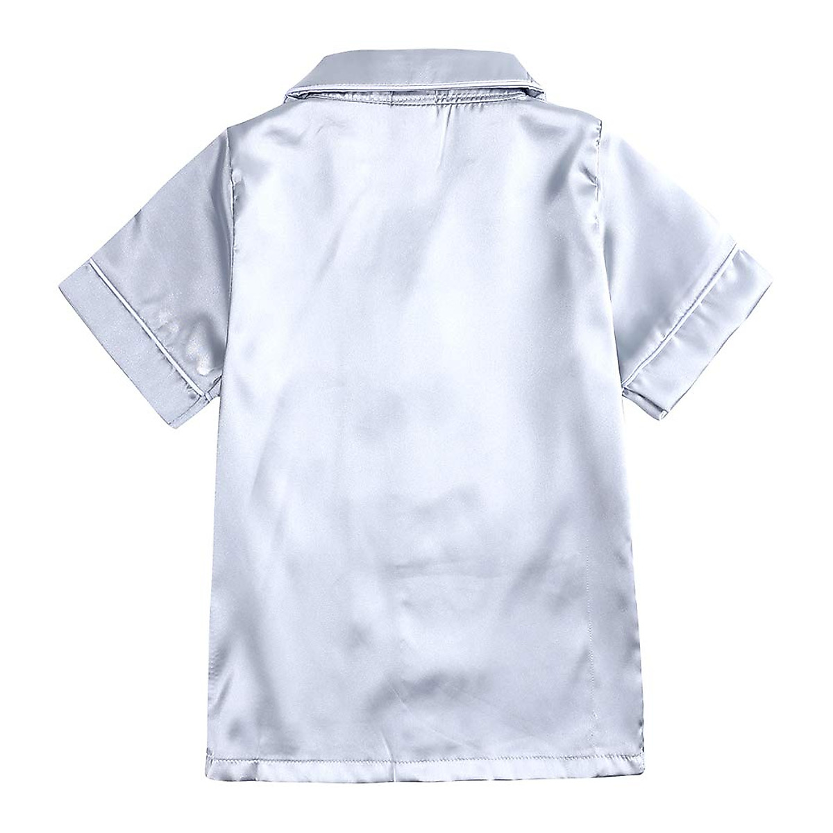 MYGBCPJS 2 Piece Kids Satin Pajamas Set Button-Down Sleepwear Loungewear PJS Shorts Sleeve Tops + Pants Silver-white