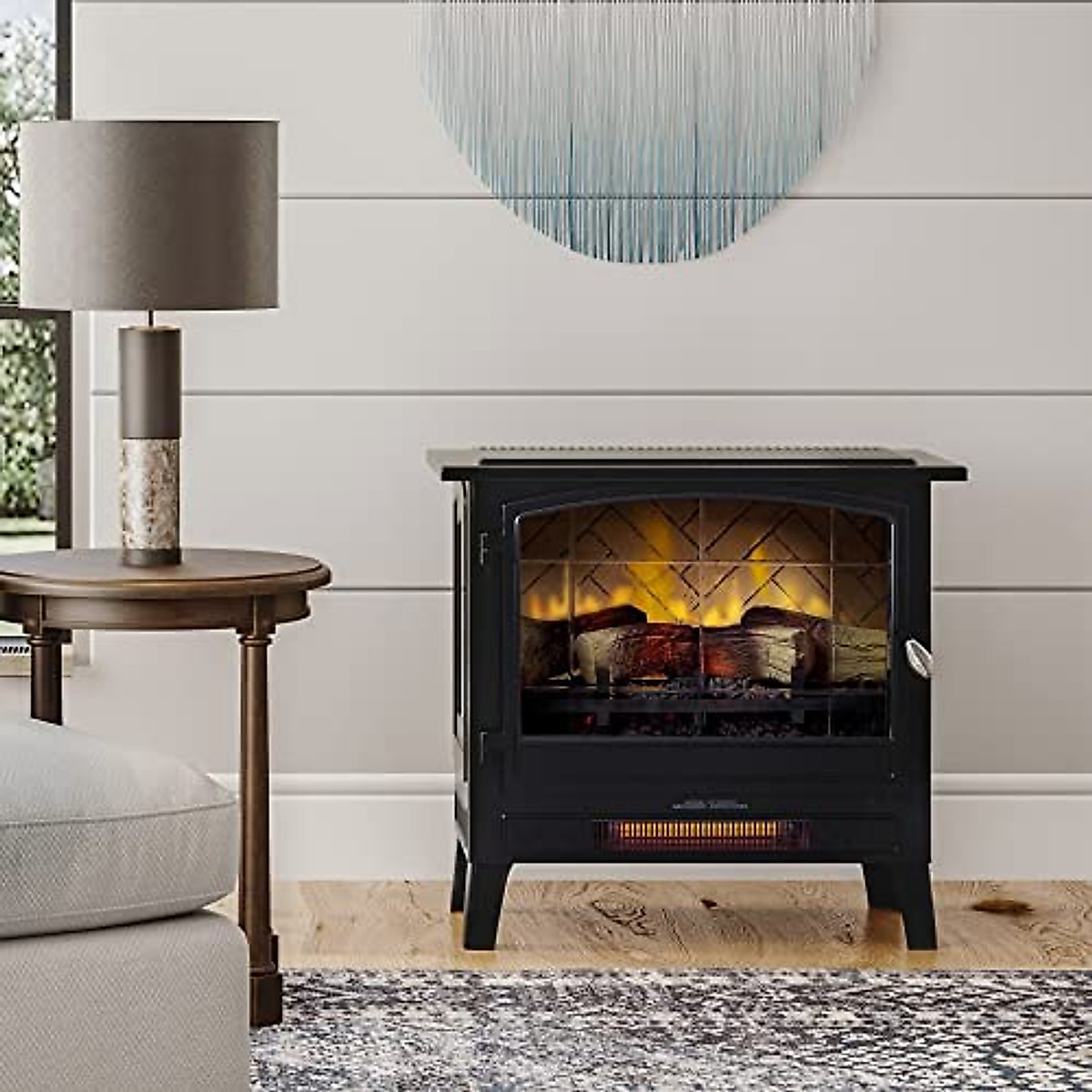 Country Living Infrared Freestanding Electric Fireplace Stove Heater in Black | Provides Supplemental Zone Heat with Remote, Multiple Flame Colors, Metal Design with Faux Wooden Logs