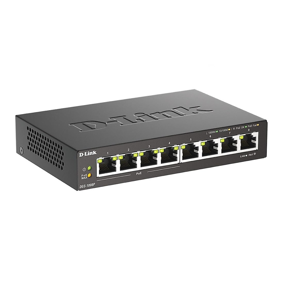 D-Link PoE Switch, 8 Port Ethernet Gigabit Unmanaged Desktop Switch with 4 PoE Ports 68W Budget (DGS-1008P),Black