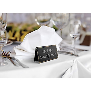 Better Office Products 100 Pack Gold Metallic Border Place Cards, 2 x 3.5 in, Folded Table Tent Cards for Weddings, Dinner Parties, Buffet Banquets,(Black)