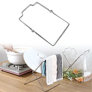 DGHAOP Desktop Trash Bag Holder Dishcloth Towel Rack Foldable Stainless Steel Garbage Bag Shelf