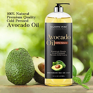 MAJESTIC PURE Avocado Oil - 100% Pure and Natural, Cold-Pressed, for Skin Care, Massage, Hair Care, and Carrier Oil to Dilute Essential Oils, 16 fl oz