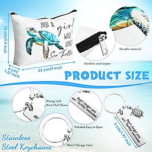 Qinyoung 3 Pcs Sea Turtle Gifts for Women Funny Birthday Gifts 20oz Blue Tumbler Who Loves Turtles Makeup Bags Don't Forget You Are Turtley Awesome Keychain for Ocean Beach Themed Party Mothers Day