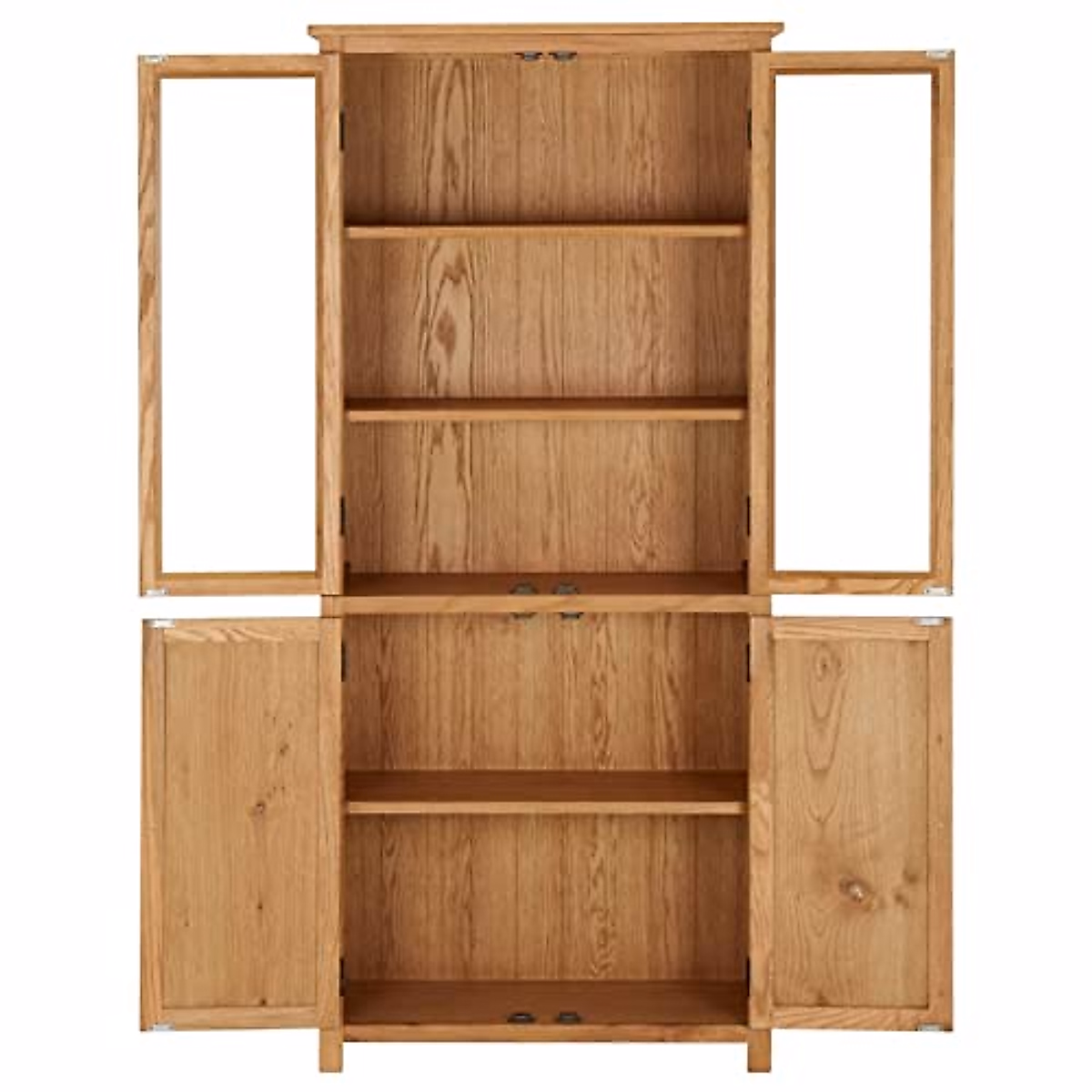 Tidyard Bookcase with 2 Glass Doors and 2 Wooden Doors Cabinet Oak Wood Book Display Cabinet Organizer for Living Room, Bedroom, Home Furniture 31.5 x 13.8 x 70.9 Inches (W x D x H)
