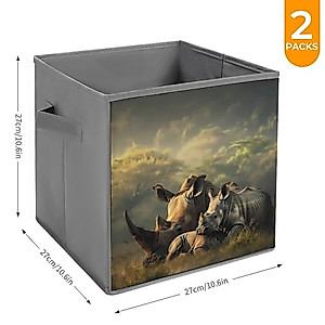 Rhino Animal Foldable Storage Bins with Handles Storage Cubes Closet Organizer for Living Room Bedroom 2PCS