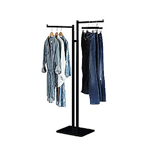 Durable Modern Design 2 Way Garment Rack – Heavy Duty Rectangular Tube Clothing Rack, Adjustable Display Fixture with Chrome Finish. Clothing and Garment Racks (Matte Black)