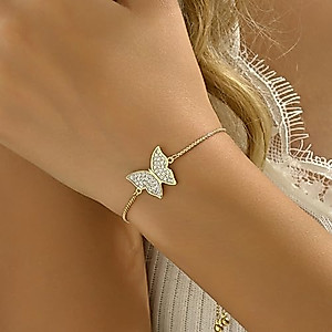 MAARRING Butterfly Jewelry Set - 14K Gold Plated Dainty Butterfly Necklace Bracelet Set with Cubic Zirconia, Birthday Bar Mitzvah Gifts for Women (Gold)