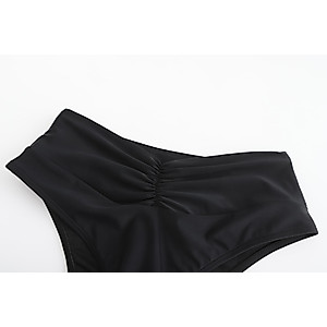 Zohamung Womens Retro High Waisted Bikini Bottoms Brazilian Cheeky High Cut Tankini Briefs Gray Black