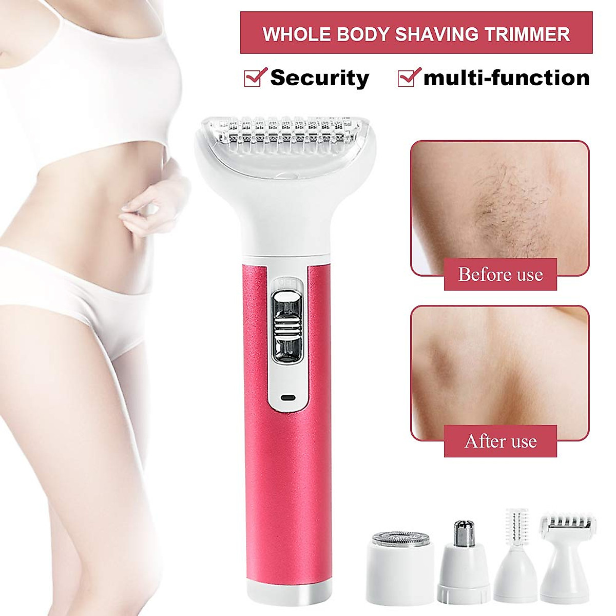 Phoking Trimmers for Women 5 in 1 USB Rechargeable Cordless Shaver Set Facial Hair Removal Painless Body Hair Nose Hair Eyebrow Arm Leg Bikini Trimmer for Women
