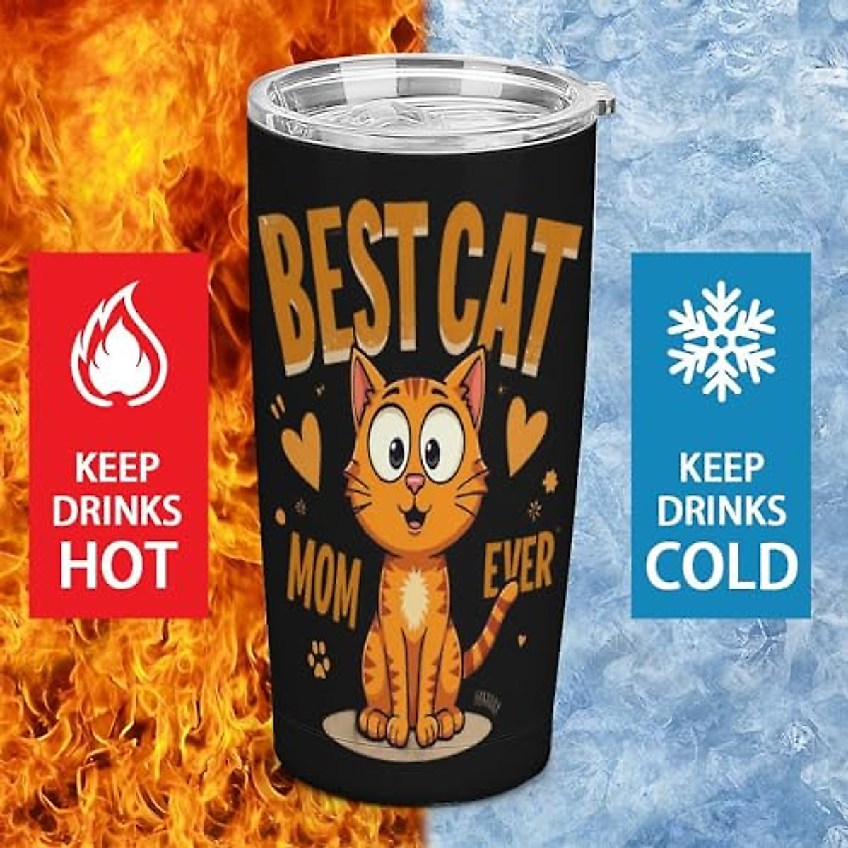 Best Cat Mother Ever Cute Orange Cat 20 OZ Stainless Steel Tumbler Travel Car Coffee Mug with Straw Lid Cleaning Brush Coffee Tumbler Mug for Women Men