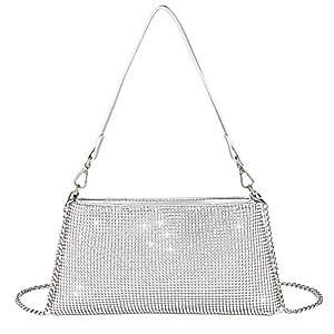 Valleycomfy Bling Evening Clutch Bag for Women Bridesmaid Lady Girl Bride Glitter Rhinestone Purse For Prom Cocktail Party Wedding Engagement, Silver