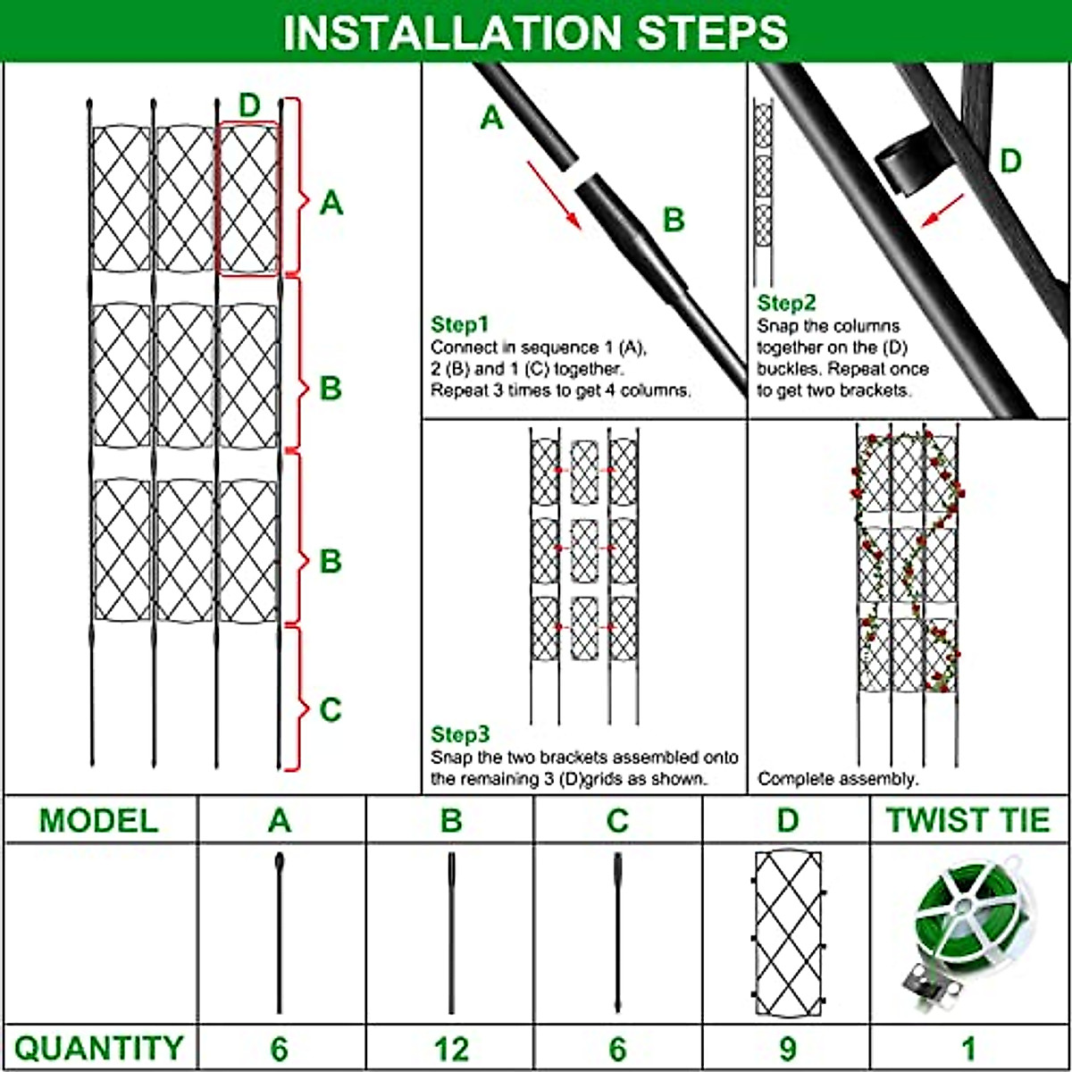 MYard Upgraded Garden Trellis for Climbing Plants, 64"x18" Plant Frame for Potted Plants with Twist Tie, Plant Support Screen Trellis for Flowers Vine Vegetable Indoor Outdoor