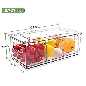 shopwithgreen Refrigerator Organizer Bins with Pull-out Drawer, Drawable Clear Fridge Drawer Organizer with Handle, Plastic Kitchen Pantry Storage Containers , 2 Pack, 3.7QT