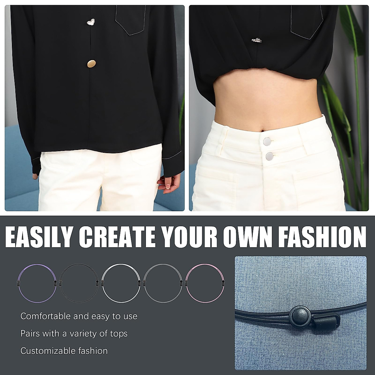 YXYDUM Tuck Band Adjustable Crop Band, Tuck Band Tool for Sweater,Elastic Band for Shirt,Transform The Way You Style Your Top (1pc-black)