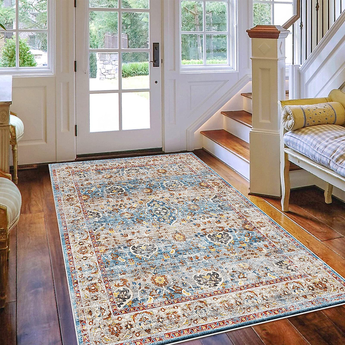 5x7 Washable Area Rug Clearance - Stain Resistant Rugs Non Slip Backing Soft Living Room Carpet for Bedroom Kitchen Dorm (Blue, 5X7)