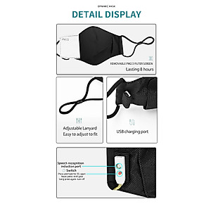 PIXIADORE-LED Voice Recognition Mask Light up Rave Mask Sound Active USB Rechargeable-Party Festival Dancing Halloween Black