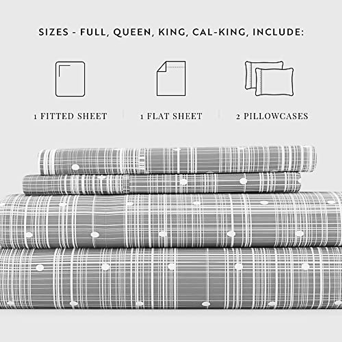 ienjoy Home 4 Piece Polkadot Patterned Home Collection Premium Ultra Soft Bed Sheet Set, Queen, Gray