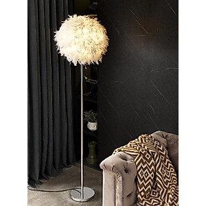 Surpars House Floor Lamp, Elegant White Feather Standing Lamp with On/Off Switch in Line
