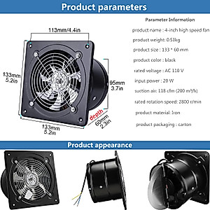 ACEDUROBLA 4 inch Exhaust Fan Metal Iron Ventilation Extractor, Silence with Anti-backflow Check Valve Window and Wall Mount Vent Fans for Home Office Kitchen Bathroom Grow Tent Garage