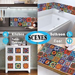 Cendray 24Pcs Tile Stickers Wall Decor Bathroom Kitchen Wall Sticker Waterproof PVC Decoration Stickers - 2D Sticker with Retro Design in Mosaic Style (4 x 4 Inch)