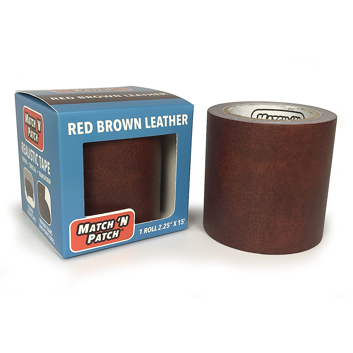 MATCH 'N PATCH Realistic Leather Repair Tape - Durable, Easy-to-Apply, Professional Grade, Versatile Use, Designed in North Carolina for Furniture Restoration & DIY - Red Brown, 2.25 inch x 15 feet