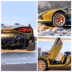 WAKAKAC Diecast Car Compatible for Sian Roadster 1/32 Scale Model Car Alloy Pull Back Door Opening Vehicles with Sound and Light Toy Car for Kids Boys Gift(Army Green)