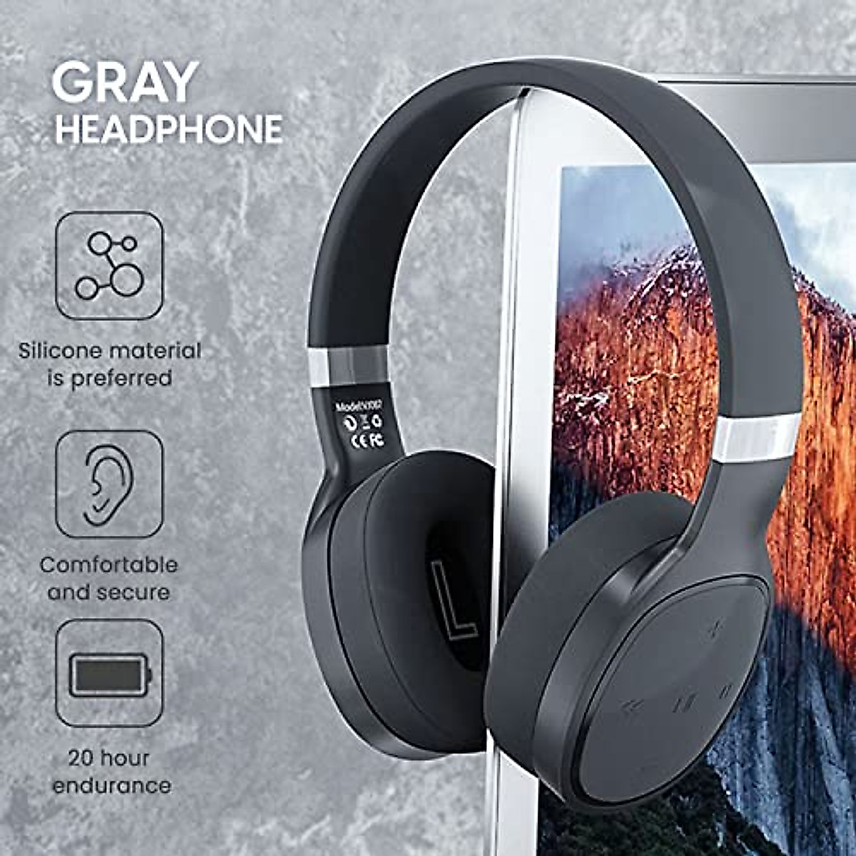 Stretchable Vj087 Wireless Bluetooth 5.0 Headphones Over Ear Gaming Headset Noise Cancelling Earphones Premium Sound with Deep Bass Built in Mic Sport Headphone Gray