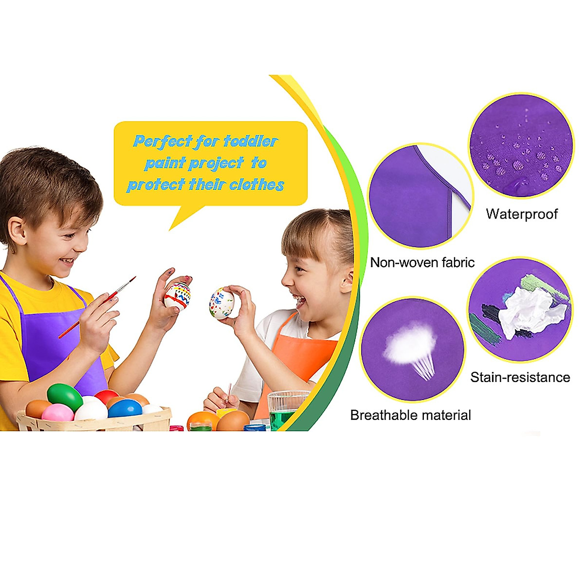 lyivssuy Children's Artists Fabric Aprons - Classroom,Kitchen, Community Event, Crafts & Art Painting Activity. Safe Clean 12 Pack Assorted Colors