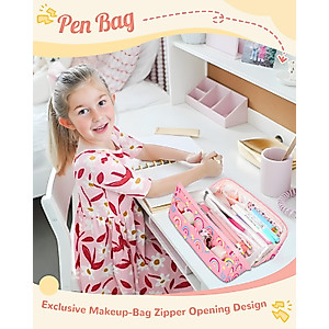 LISEVO Aesthetic Cute Large Pencil Case, Unique Big Capacity Colored Rainbow Pencil Cases Pouch School Office Stationery Organizer Bag for Girls Women with Compartments & Zipper