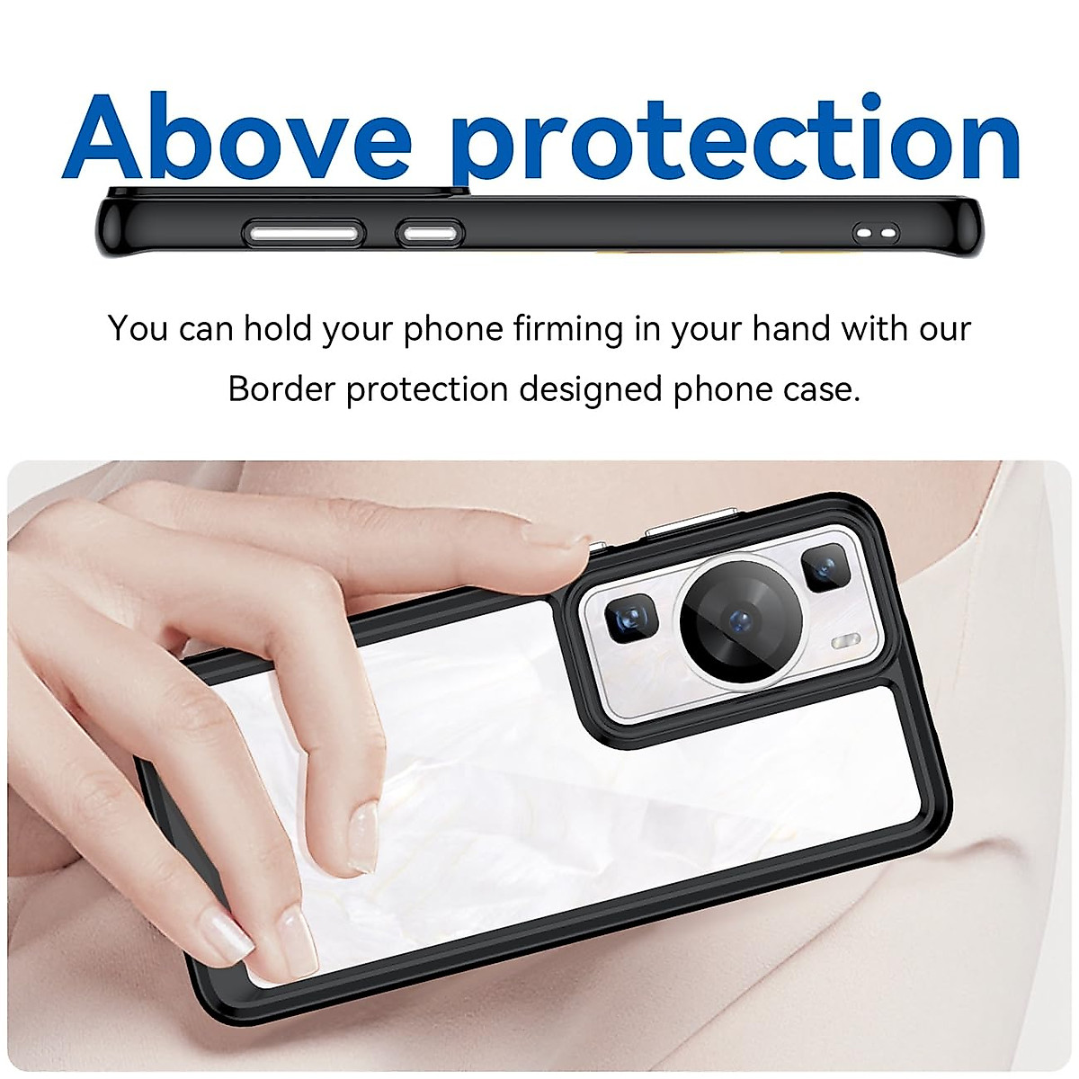 DFTCVBN Phone Case for Huawei P60 Case, P60 Pro MNA-LX9 LNA-LX9 Case with HD Screen Protector, Soft Bumper with Clear Crystal PC Hard Back Shockproof Cover Cases for Huawei P60 Pro Black
