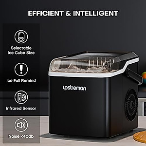 Upstreman Y90 Countertop Ice Maker, Self-Cleaning Ice Cube Maker Machine, Max 26Lbs/Day, 9 Ice Cubes Ready in 6 Mins, Portable Bullet Ice Maker for Home, Kitchen, Office, Party