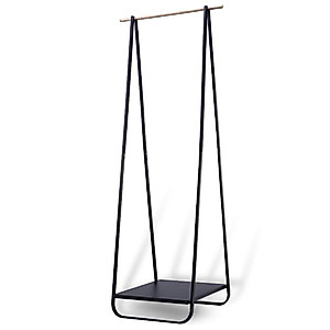 JEFEE Compact Clothes Rack Simple Garment Rack with Shelf 1-Tier Coat Clothing Organizer Storage for Hats Bags Shoe for Entryway Bedroom Dorm Pool, L21.3xW18.3X H55.1 inch, Black