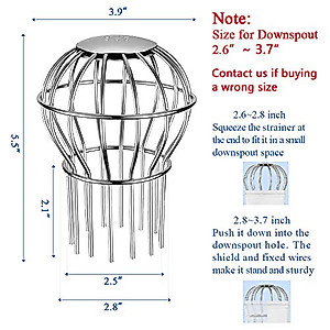 Gutter Guard 3 Inch 304 Stainless Steel Filter Strainer Fits for 2.6" ~ 3.7" Round Downspout, Stops Leaves Seeds and Other Debris Gutter Cleaning Tool – 4 Pack