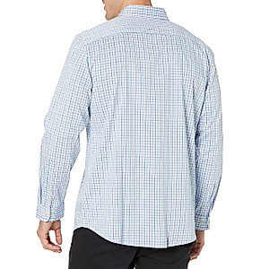 Amazon Essentials Men's Slim-Fit Long-Sleeve Stretch Dress Shirt, White Grid Check, Medium
