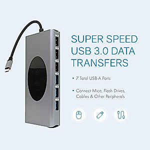 Realm USB C Hub, 15-in-1 Hub with Wireless Charging, 60W Power Delivery, 4K HDMI, 7 USB A Ports, VGA, Ethernet, Dual Video Output, 3.5mm Aux, SD & Micro SD Port, for MacBook Pro & Other USB C Laptops