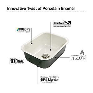 Houzer Porcelain Enamel Stainless Steel Porcela Series - Undermount Single Bowl Kitchen Sink, Durable, Sleek, and Stylish Large White Sink, Ideal for Home or Apartment - PCS-2500