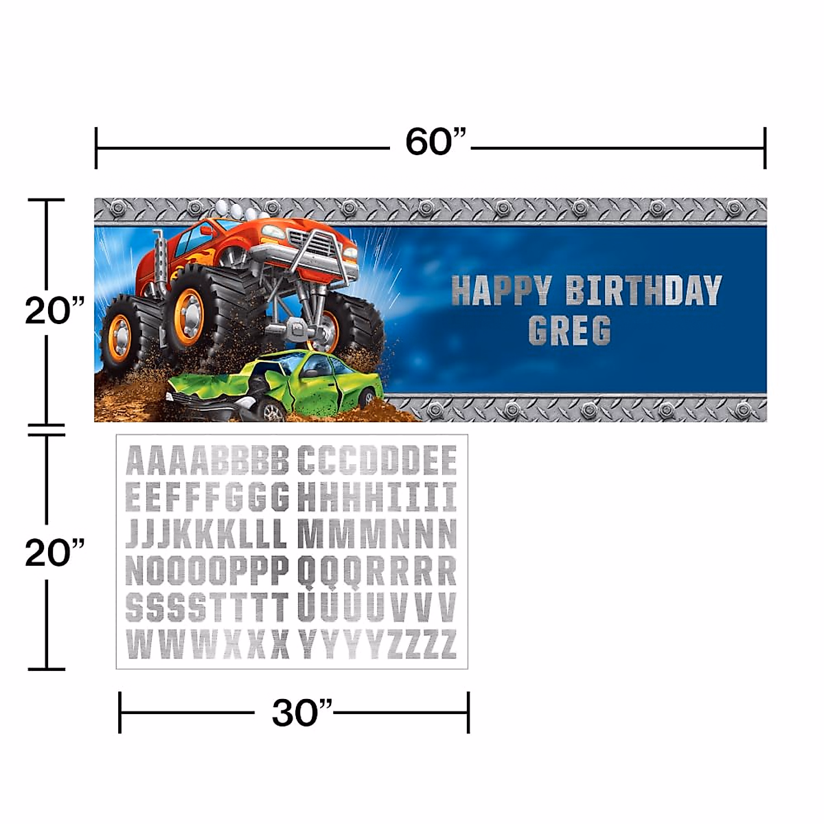 Creative Converting Monster Truck Large Banner, 1 ct, Multicolor, 60" x 20"