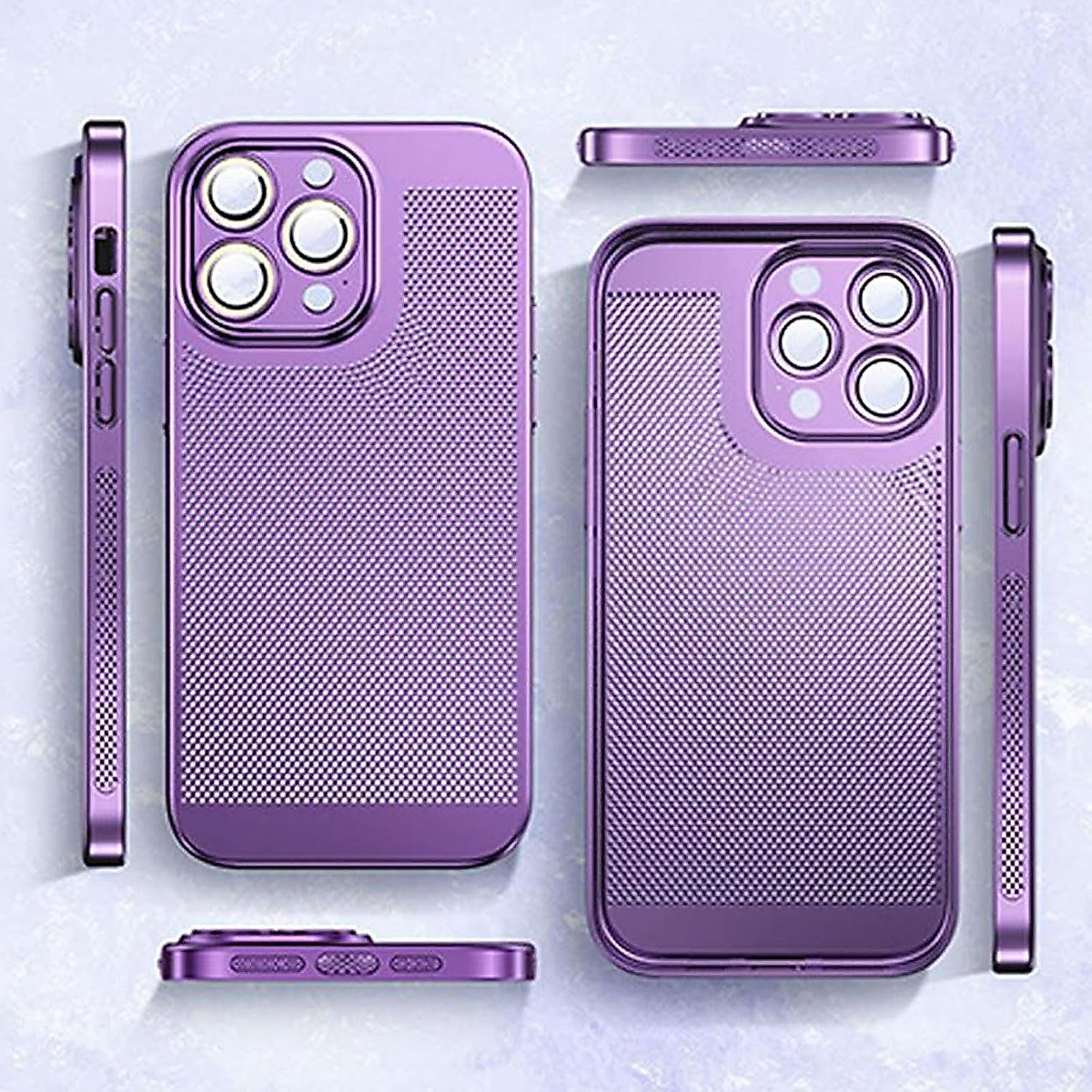 Electroplating Heat Dissipation Phone Case for iPhone 14 13 12 Promax, New Heat Dissipation Plating Fine Hole Protector for iPhone Case, in Crystal Lens Film Coating Mobile Phone Case(14Pro Max, Gold)