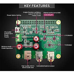Raspberry Pi HiFi DAC Pro Hat ES9038Q2M Audio Card PCM DSD Lossless High Resolution Digital-to-Analog Converter Adapter for Raspberry Pi 5 4 3B+ 3B Zero w Zero