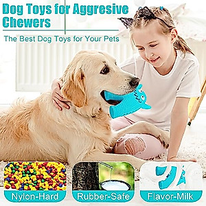 MADDEMCUTE Squeaky Dog Toys for Aggressive Chewers,Durable Interactive Dog Chew Toy for Small Dogs,Natural Rubber Teeth Cleaning Puppy Treat Toys(Blue)