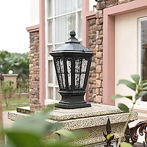 JSBDPHW Outdoor Post Light Fixture Creative Aluminum E27 Pillar Lamp Glass Shade Villa Courtyard Column Light Garden Gate Decoration Landscape Light Lawn Light