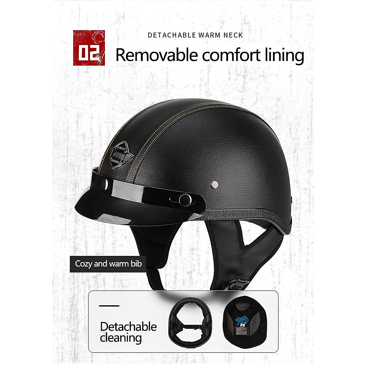 Motorcycle Half Helmet for Men Women, DOT Approved Retro Open Face Cruiser Ultralight Skull Cap Helmets, Chopper Scooter Cycling Street Bike City Riding Helmet with Visor Quick Release Buckle -C-L