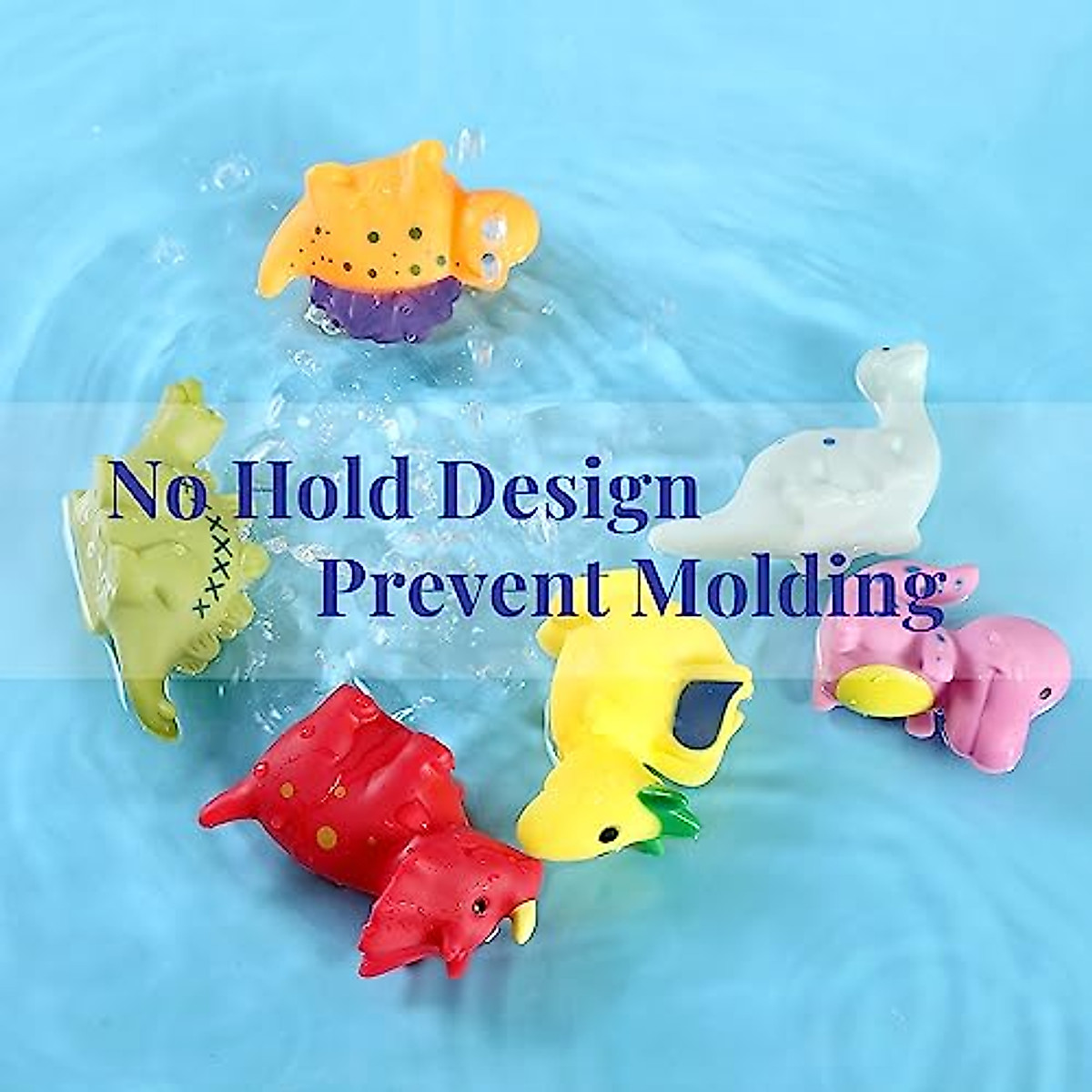 Mold Free Dinosaur Bath Toys for Toddlers/ Infants 6 - 12- 18 Months, No Hole No Mold Bathtub Toys, 1 2 3 4 Years Old Kids (6 Pcs with Storage Bag)