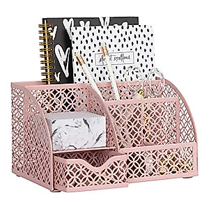 BLU MONACO Light Pink Desk Organizer - Cute and Girly Pink Desk Accessories - Office Storage for Girls and Women - Paper Storage and Office Supply Storage - Home Office