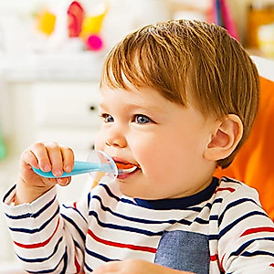 Munchkin® Silicone Scoop™ Trainer Spoons with Choke Guard for Baby Led Weaning, 4 Count, Blue/Green