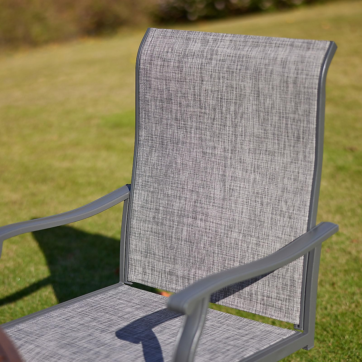 VICLLAX Patio Swivel Dining Chairs Set of 2, Outdoor Swivel Breathable Textilene Patio Chairs Lawn Chairs for Front Porch Backyard Deck, Dark Grey Frame