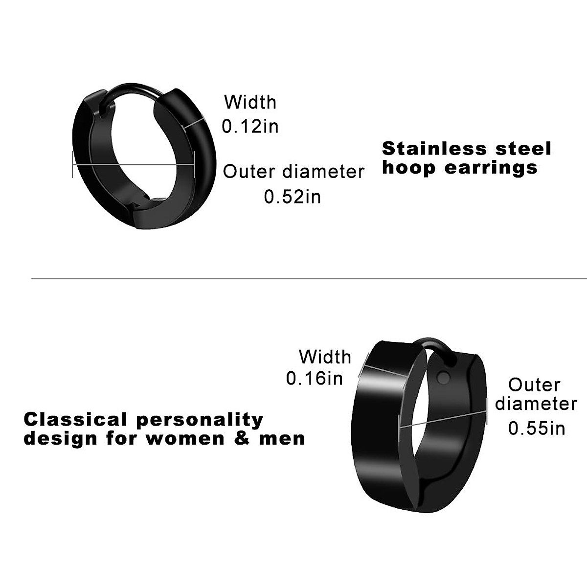 ONESING 12 Pairs Earrings for Men Black Stud Earrings Mens Earrings Black Hoop Earrings Stainless Steel Earrings Set Jewelry Piercings for Men Women